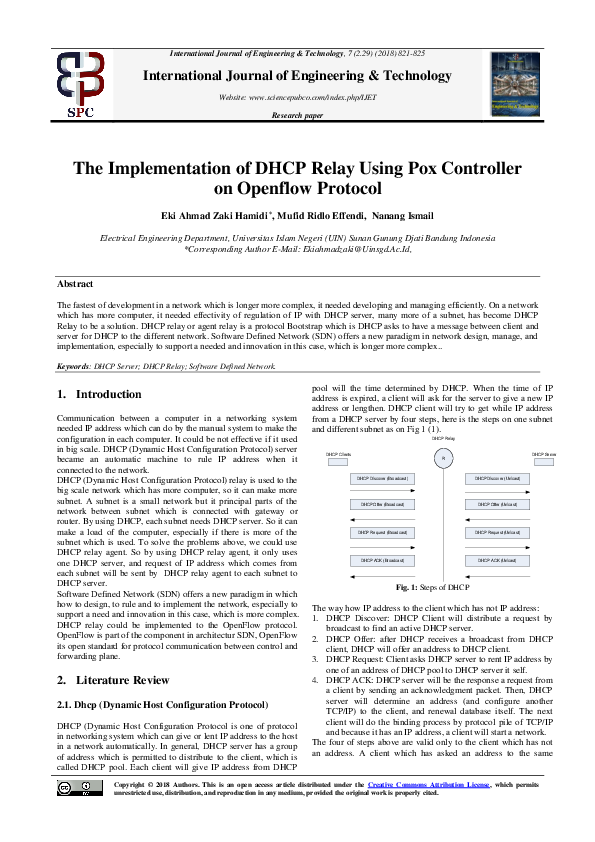 (PDF) The Implementation of DHCP Relay Using Pox Controller on Openflow Protocol