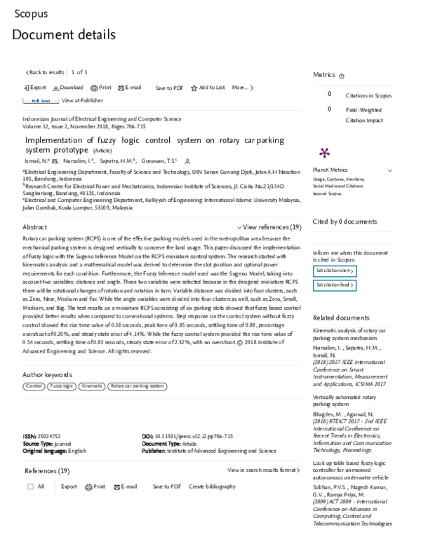 (PDF) Implementation of Fuzzy Logic Control System on Rotary Car Parking System Prototype