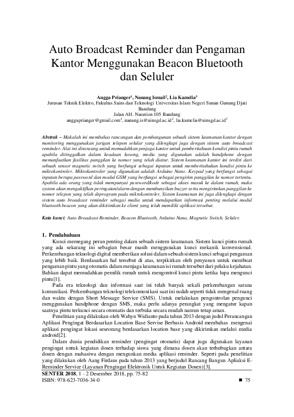 (PDF) Auto Broadcast Reminder dan Pengaman Kantor Menggunakan Beacon Bluetooth dan Seluler