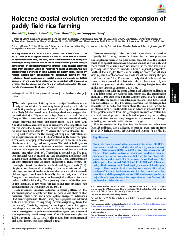 (PDF) Holocene coastal evolution preceded the expansion of paddy field rice farming | Barry ...