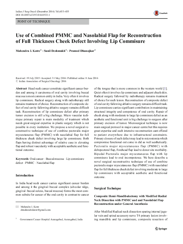 (PDF) Use of Combined PMMC and Nasolabial Flap for Reconstruction of ...