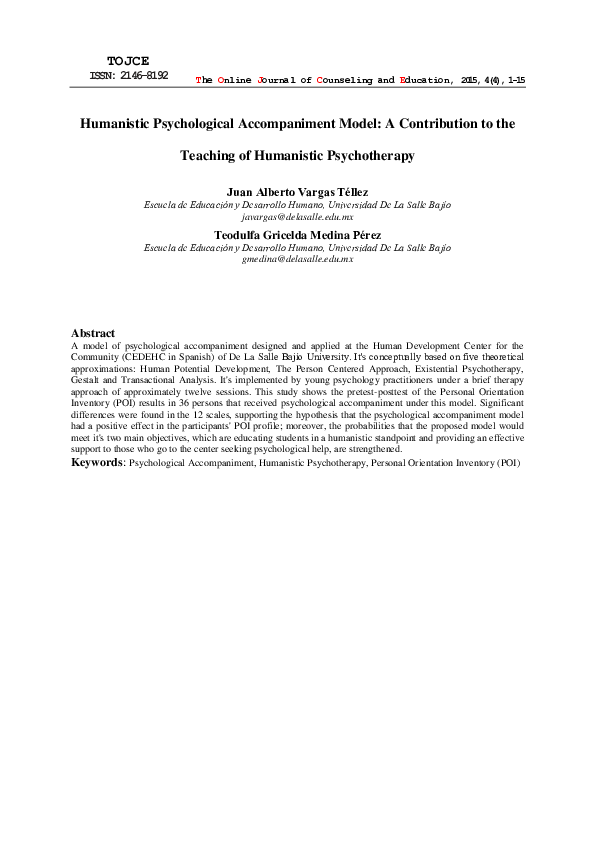 (PDF) Humanistic Psychological Accompaniment Model: A Contribution to ...
