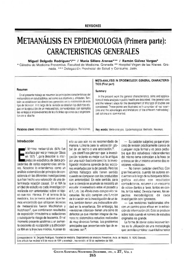(PDF) Metaanálisis en Epidemiologia (Primera parte): Caracteristicas ...