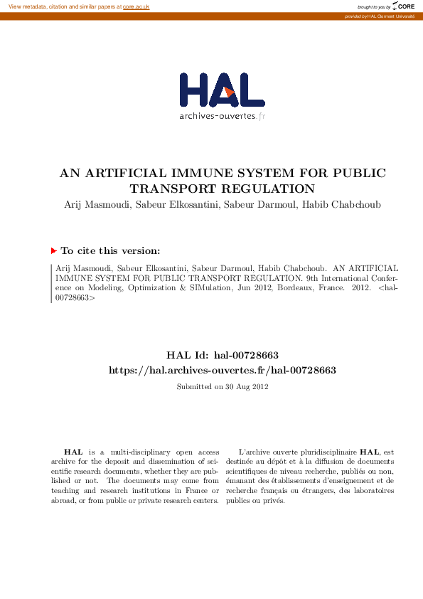 (PDF) An Artificial Immune System for Public Transport Regulation | habib chabchoub - Academia.edu