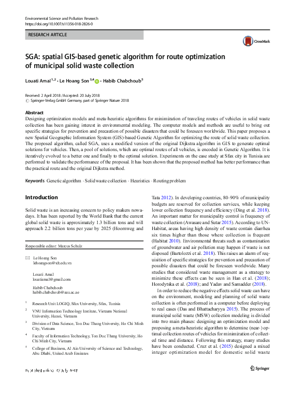 (PDF) SGA: spatial GIS-based genetic algorithm for route optimization of municipal solid waste ...