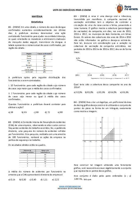 (PDF) Estatistica Lista de Exercicios Matematica ENEM
