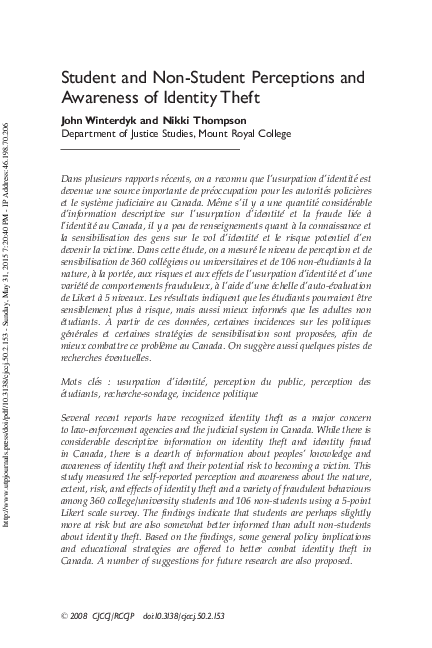 (PDF) Student and Non-Student Perceptions and Awareness of Identity Theft