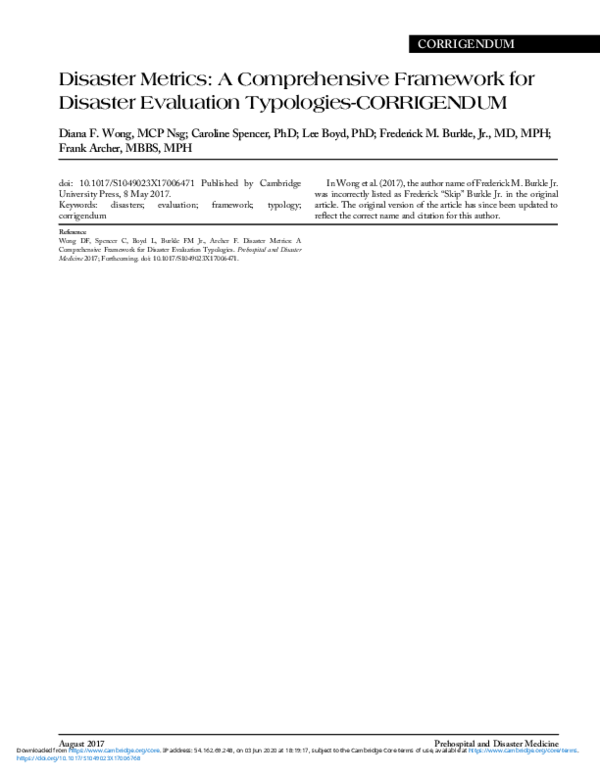 (PDF) Disaster Metrics: A Comprehensive Framework for Disaster ...