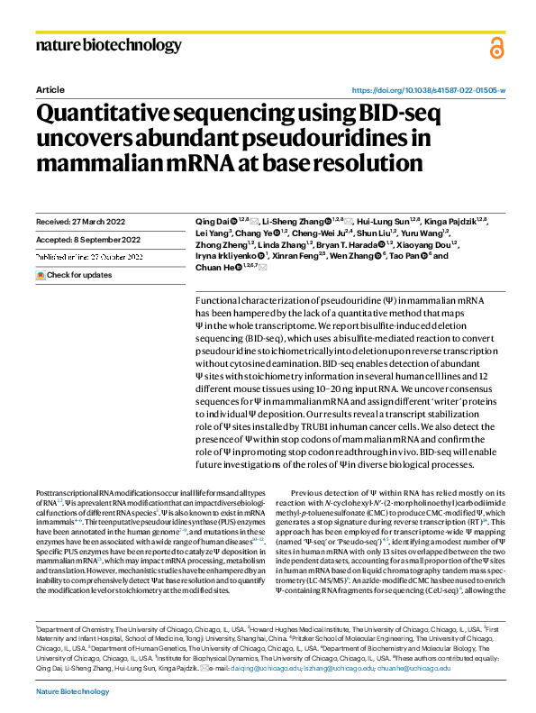 (PDF) Quantitative sequencing using BID-seq uncovers abundant pseudouridines in mammalian mRNA ...