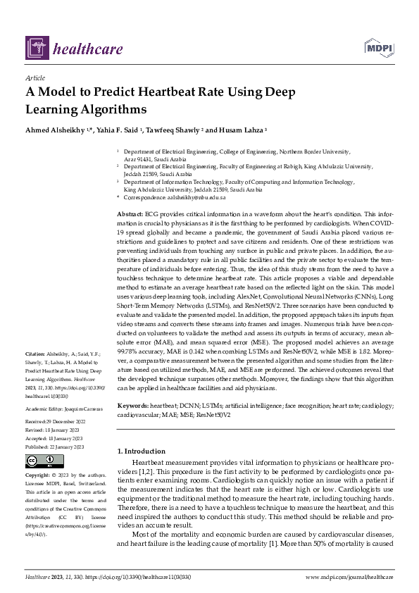 (PDF) A Model to Predict Heartbeat Rate Using Deep Learning Algorithms
