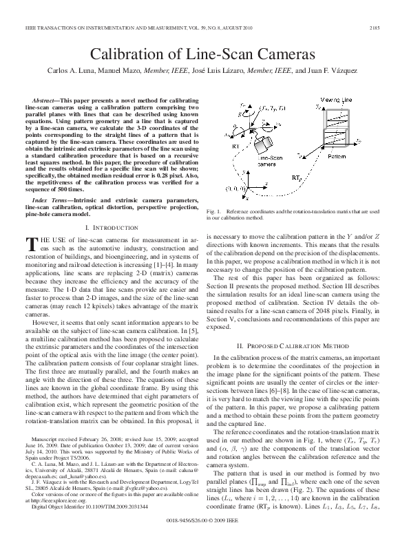Pdf Calibration Of Line Scan Cameras