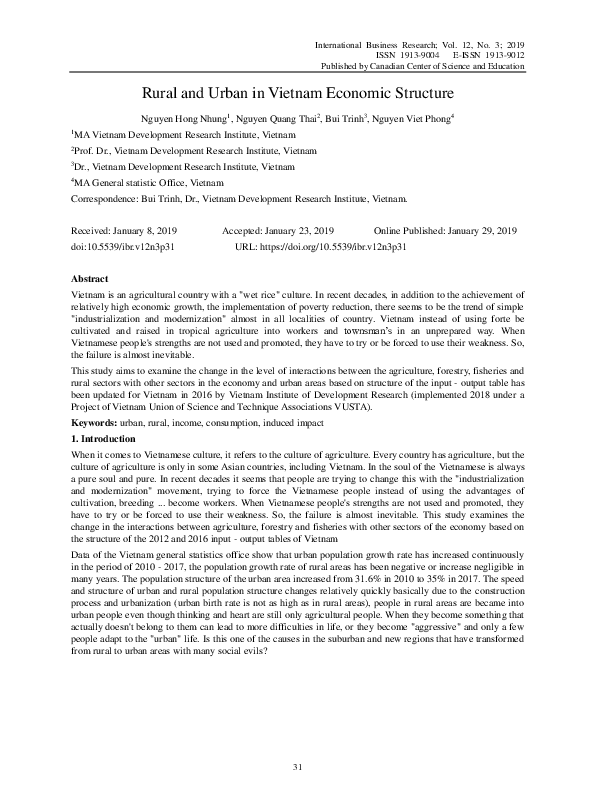 (PDF) Rural and Urban in Vietnam Economic Structure