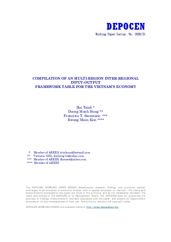 Pdf Compilation Of An Multiregion Inter Regional Input Output Framework Table For The Vietnamâ
