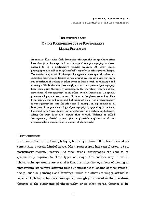 (PDF) Depictive Traces: On the Phenomenology of Photography