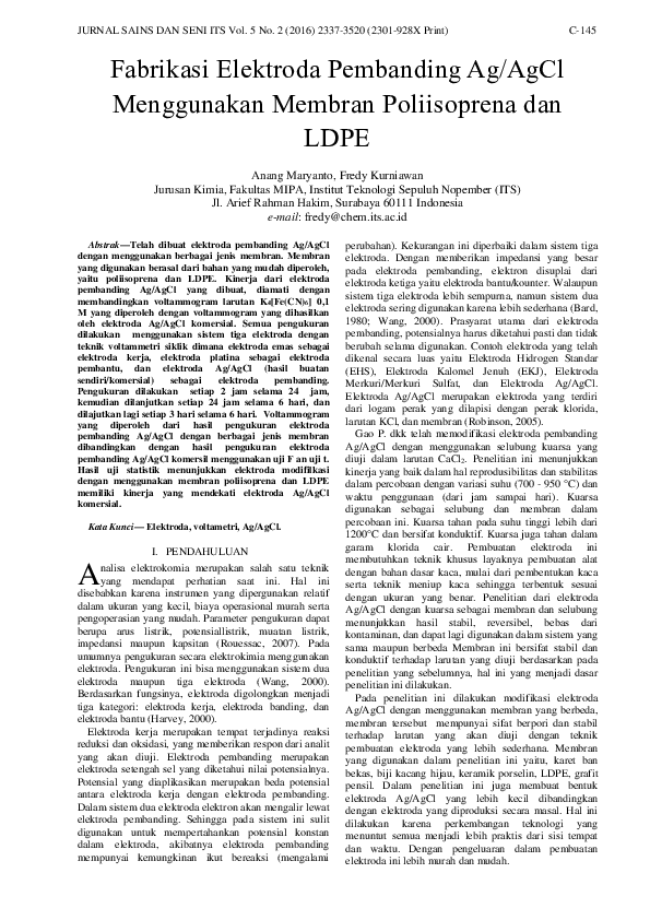 (PDF) Fabrikasi Elektroda Pembanding Ag/AgCl Menggunakan Membran Poliisoprena Dan LDPE