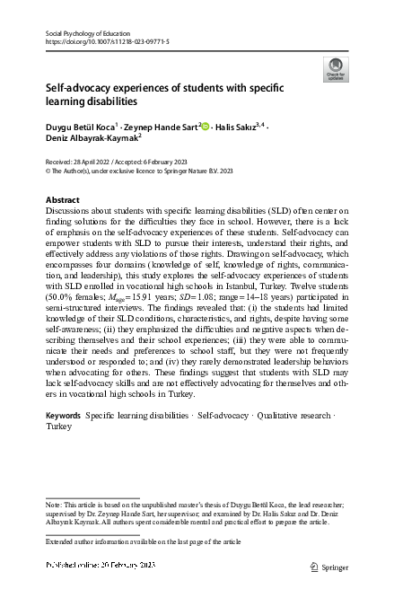 (PDF) Self-advocacy experiences of students with specific learning ...