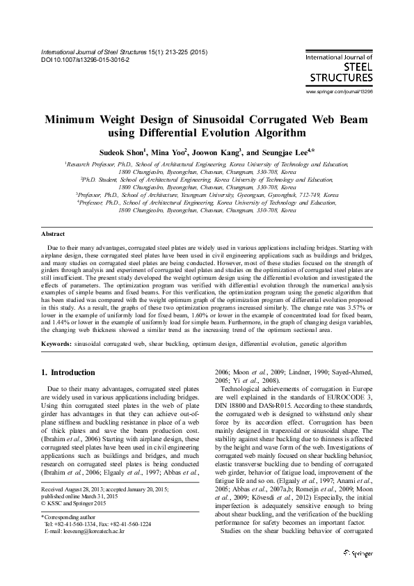 (PDF) Minimum weight design of sinusoidal corrugated web beam using differential evolution algorithm