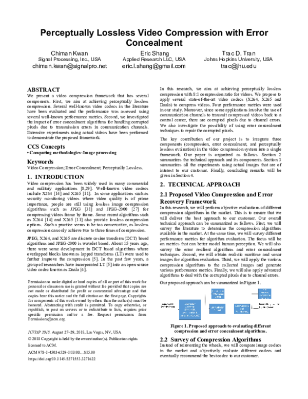 (PDF) Perceptually Lossless Video Compression with Error Concealment