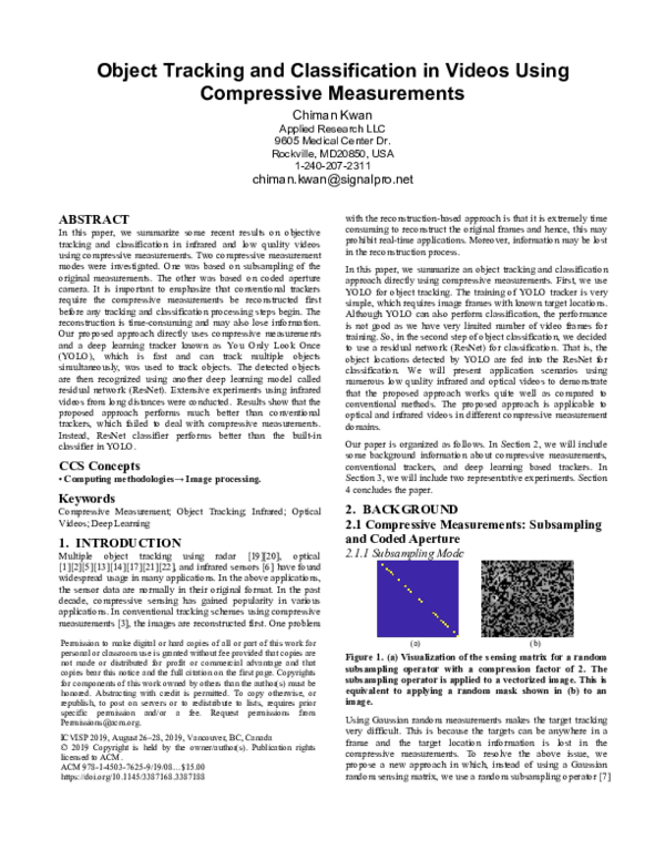Object Tracking and Classification in Videos Using Compressive Measurements
