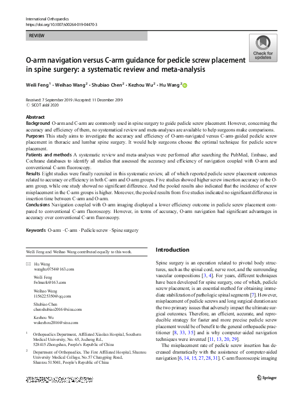 (PDF) O-arm navigation versus C-arm guidance for pedicle screw ...