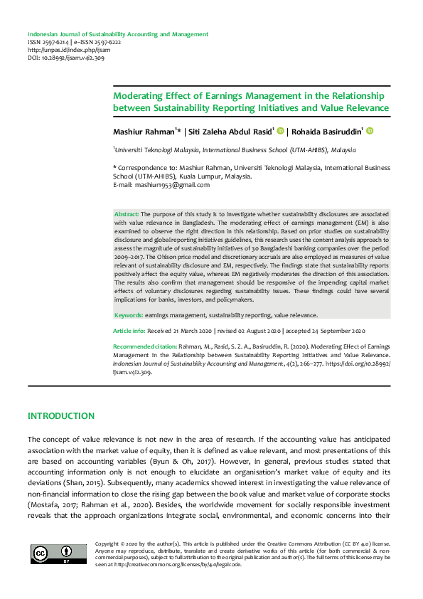 (PDF) Moderating Effect of Earnings Management in the Relationship between Sustainability ...