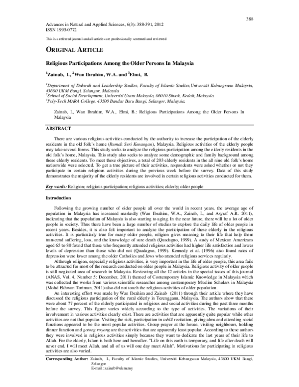 (PDF) Religious Participations Among the Older Persons In Malaysia