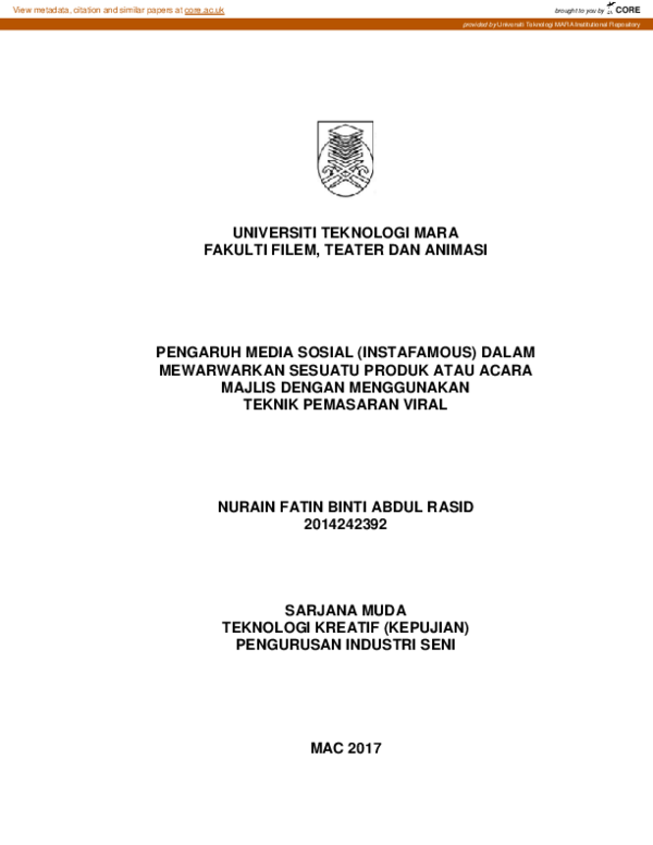 (PDF) Pengaruh media sosial (instafamous) dalam mewarwarkan sesuatu ...