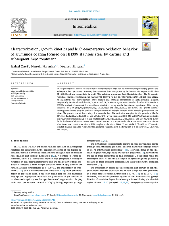 (PDF) Characterization, growth kinetics and high-temperature oxidation ...