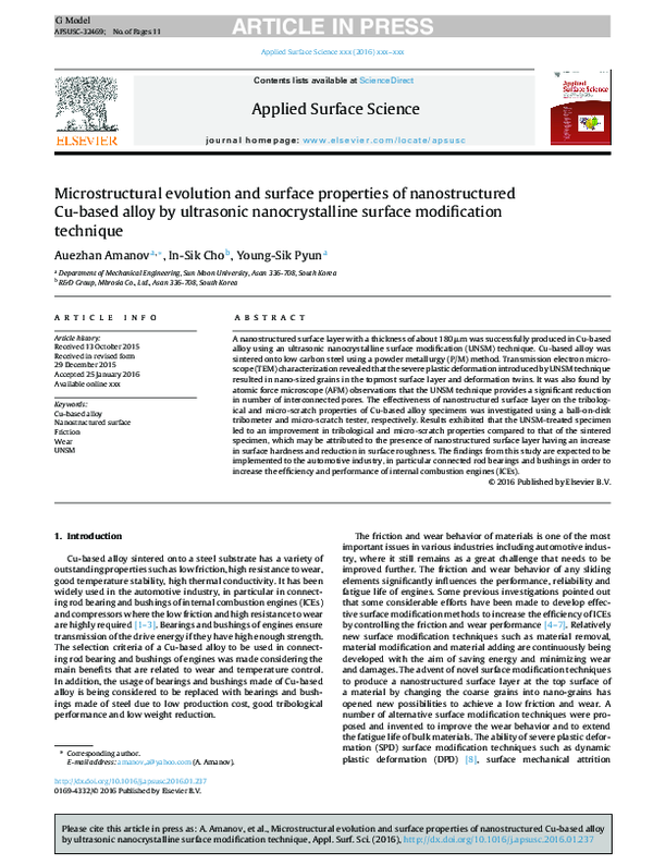 (PDF) Microstructural evolution and surface properties of nanostructured Cu-based alloy by ...