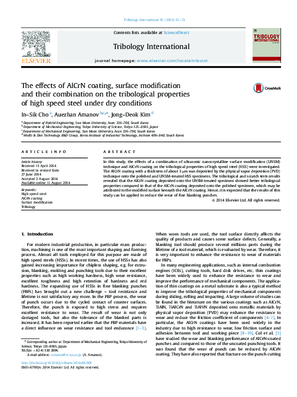 (PDF) The effects of AlCrN coating, surface modification and their ...