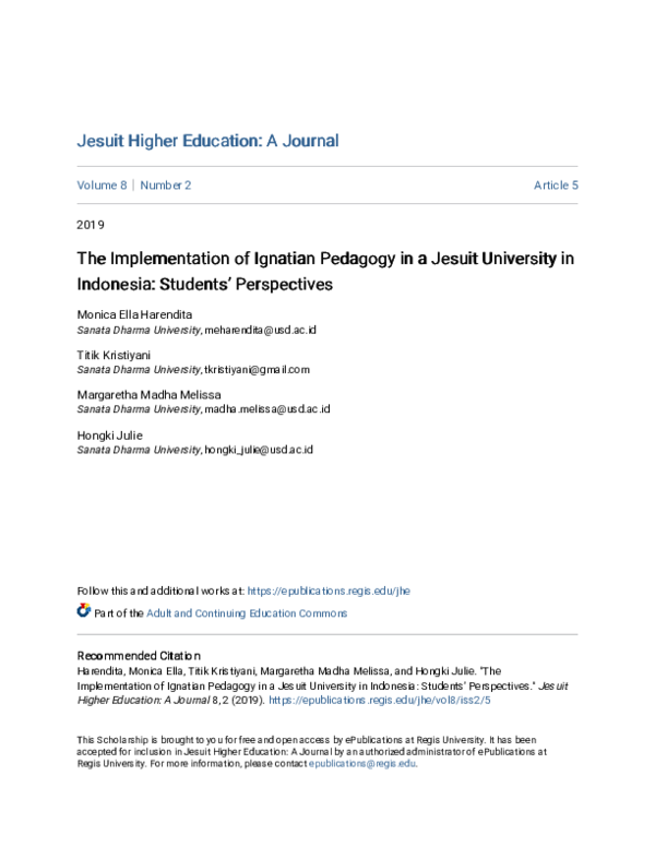 (PDF) The Implementation of Ignatian Pedagogy in a Jesuit University in ...