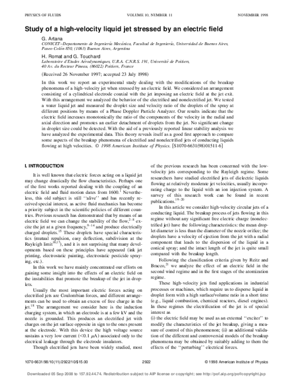 (PDF) Study of a high-velocity liquid jet stressed by an electric field