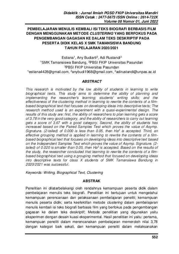 (PDF) Pembelajaran Menulis Kembali Isi Teks Biografi Berbasis Film Dengan Menggunakan Metode ...