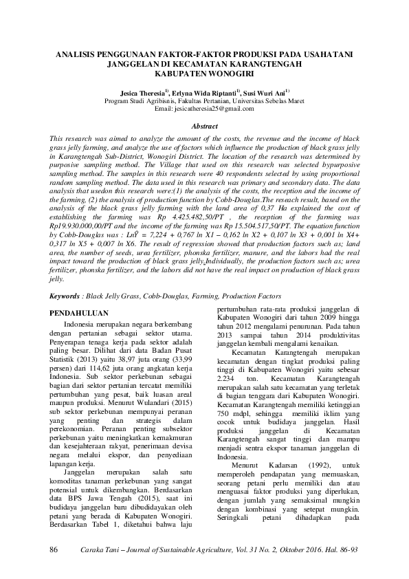 (PDF) Analisis Penggunaan Faktor-Faktor Produksi Pada Usahatani Janggelan DI Kecamatan ...
