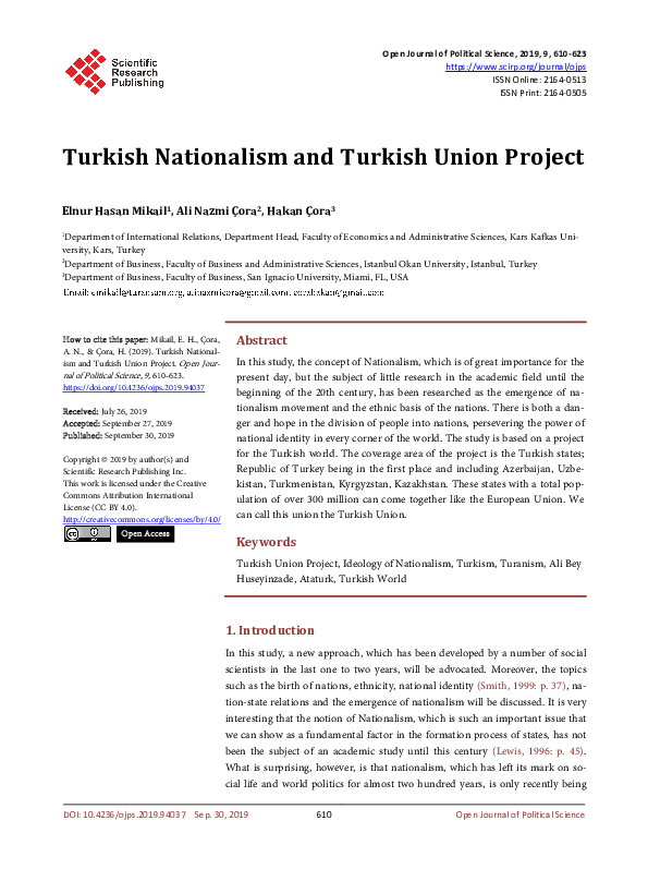 (PDF) Turkish Nationalism and Turkish Union Project