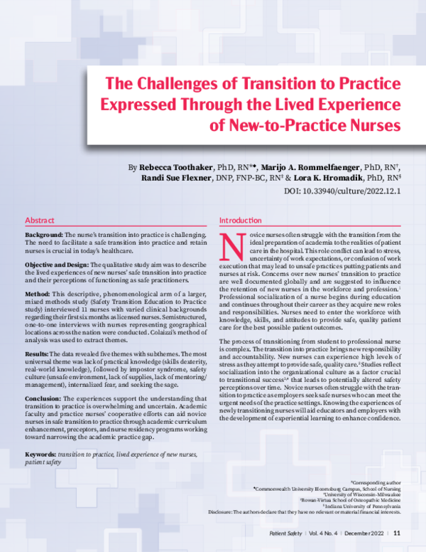 (PDF) The Challenges of Transition to Practice Expressed Through the ...