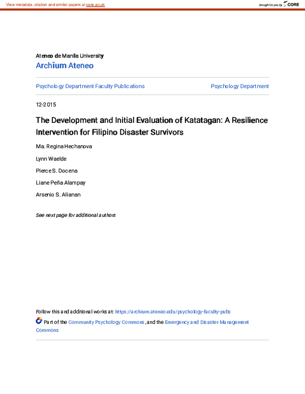 (PDF) The Development and Initial Evaluation of Katatagan: A Resilience ...