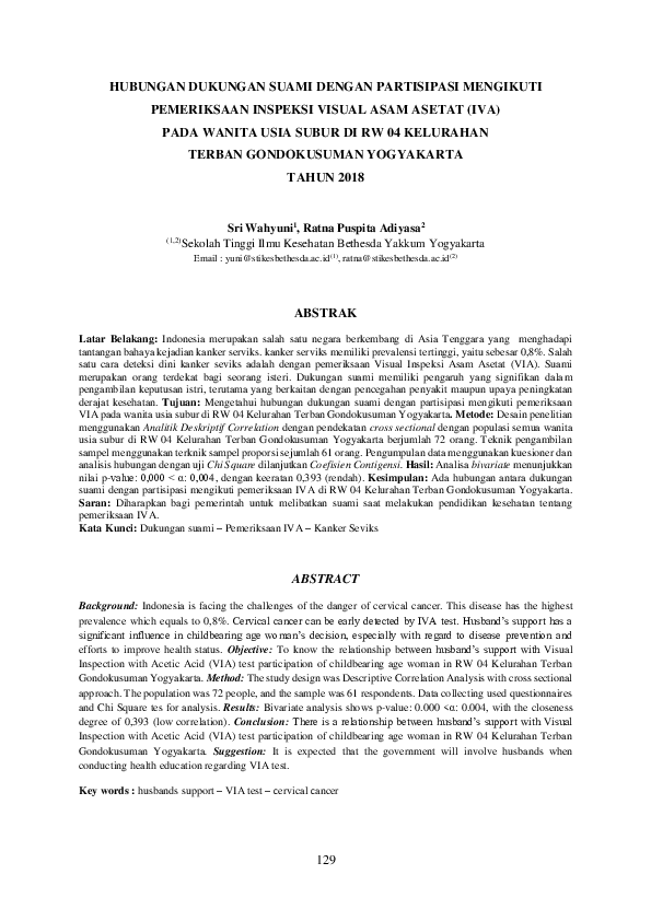 (PDF) Hubungan Dukungan Suami Dengan Partisipasi Mengikuti Pemeriksaan Inspeksi Visual Asam ...