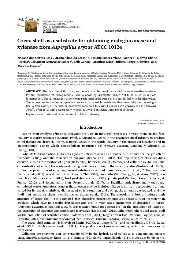 (PDF) Cocoa shell as a substrate for obtaining endoglucanase and ...