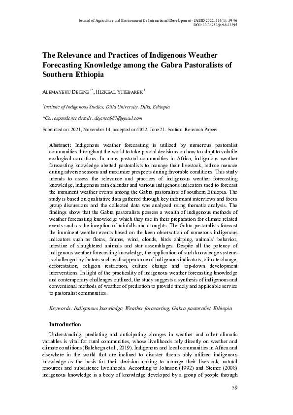 (PDF) The Relevance and Practices of Indigenous Weather Forecasting ...