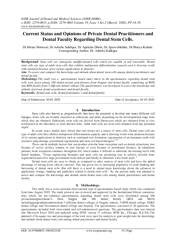 (PDF) Current Status and Opinions of Private Dental Practitioners and ...