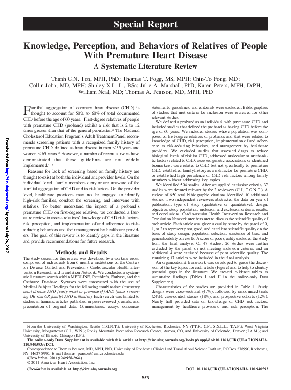 (PDF) Knowledge, Perception, and Behaviors of Relatives of People With Premature Heart Disease ...