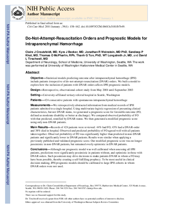 (PDF) Do-not-attempt-resuscitation orders and prognostic models for ...