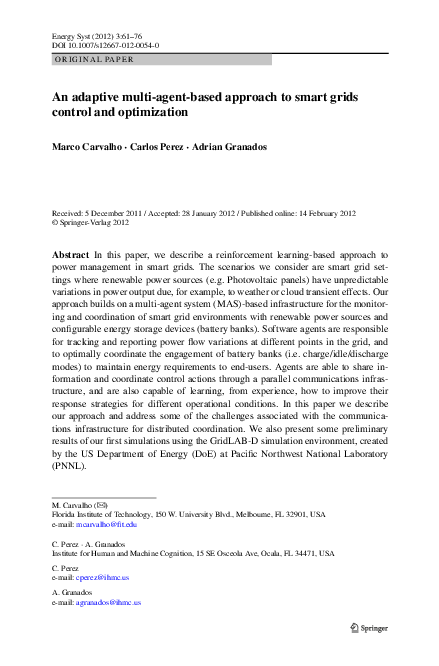 (PDF) An adaptive multi-agent-based approach to smart grids control and ...