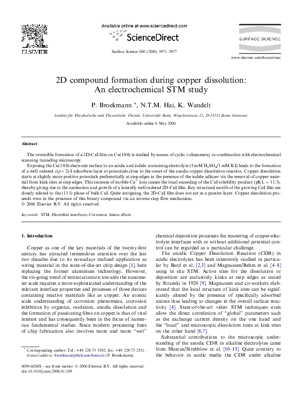 (PDF) 2D compound formation during copper dissolution: An ...