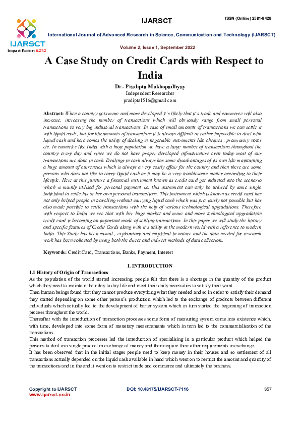 (PDF) A Case Study on Credit Cards with Respect to India