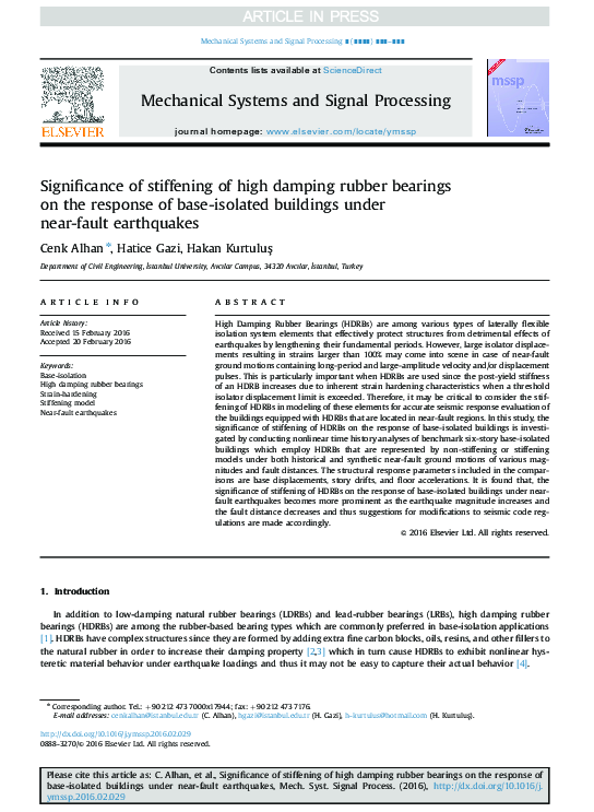 (PDF) Significance of stiffening of high damping rubber bearings on the ...