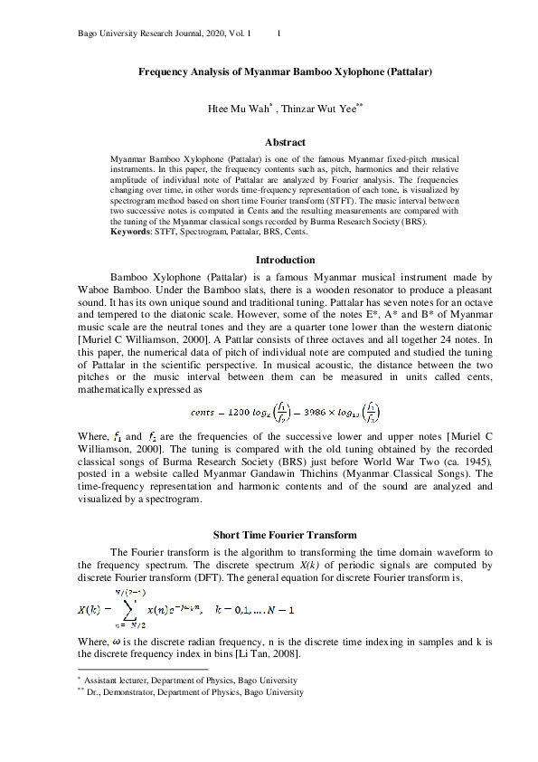 (PDF) Frequency Analysis of Myanmar Bamboo Xylophone (Pattalar)