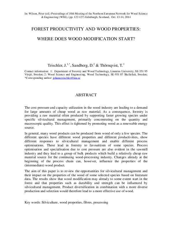 (PDF) Forest productivity and wood properties : where does wood ...