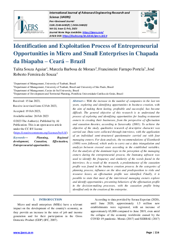 (PDF) Identification and Exploitation Process of Entrepreneurial ...